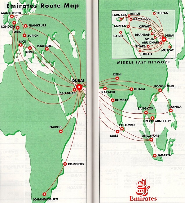 Emirates Airlines October 29, 1995 Route Map