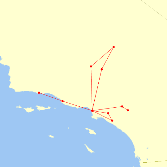 Golden West Airlines April 15, 1974 Route Map