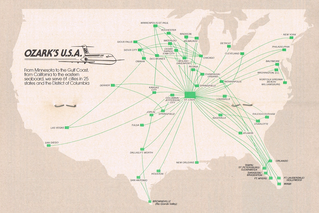 Ozark Air Lines July 1, 1983 Route Map