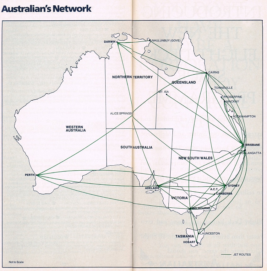 Australian Airlines September 2, 1990 Route Map