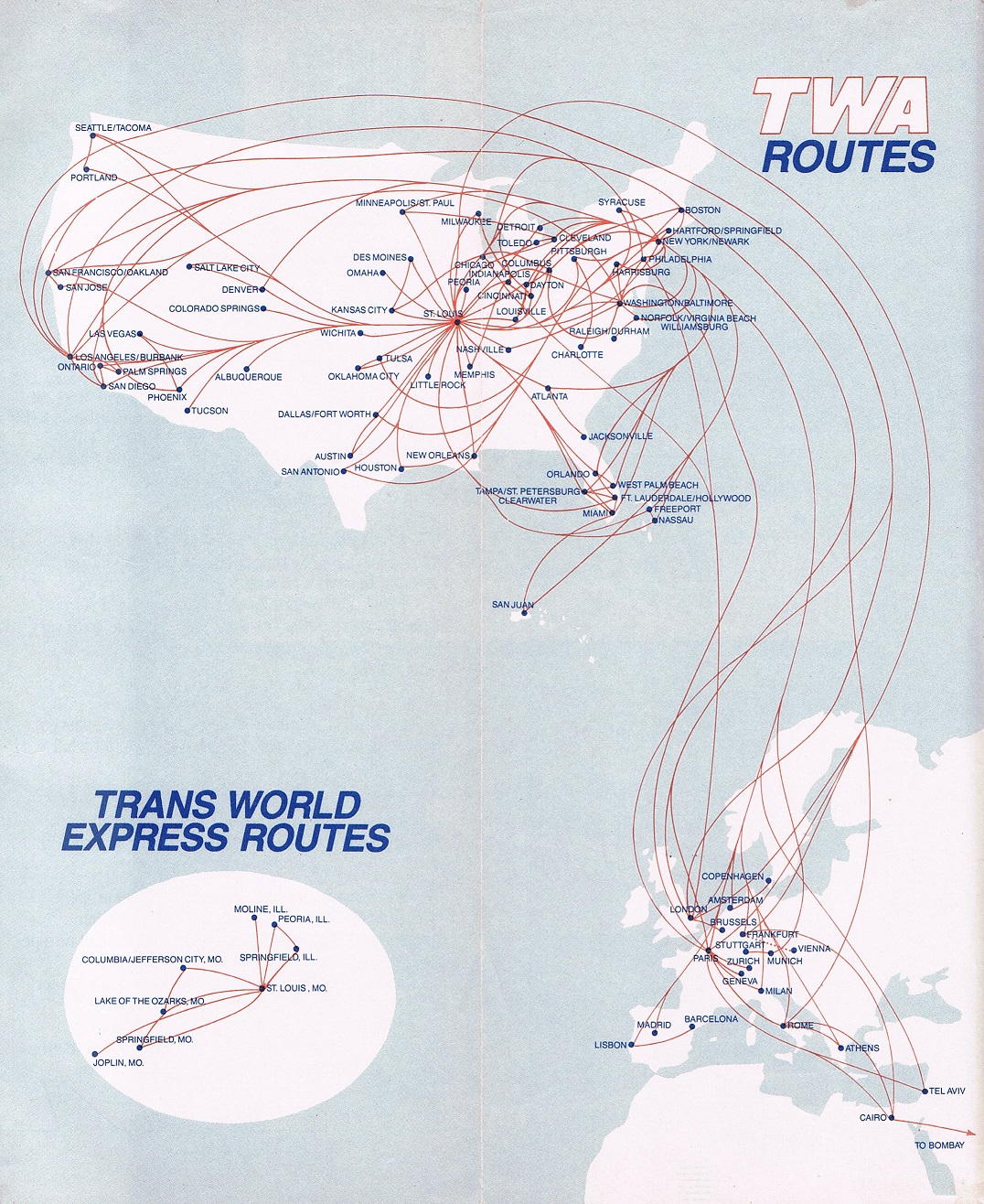 Trans World Airlines April 27, 1986 Route Map