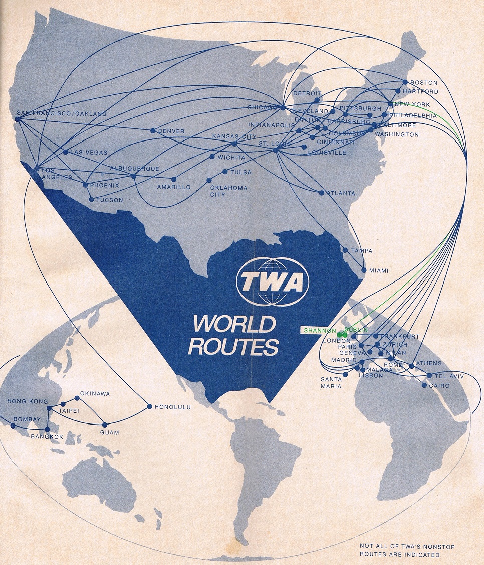Trans World Airlines May 1, 1974 Route Map
