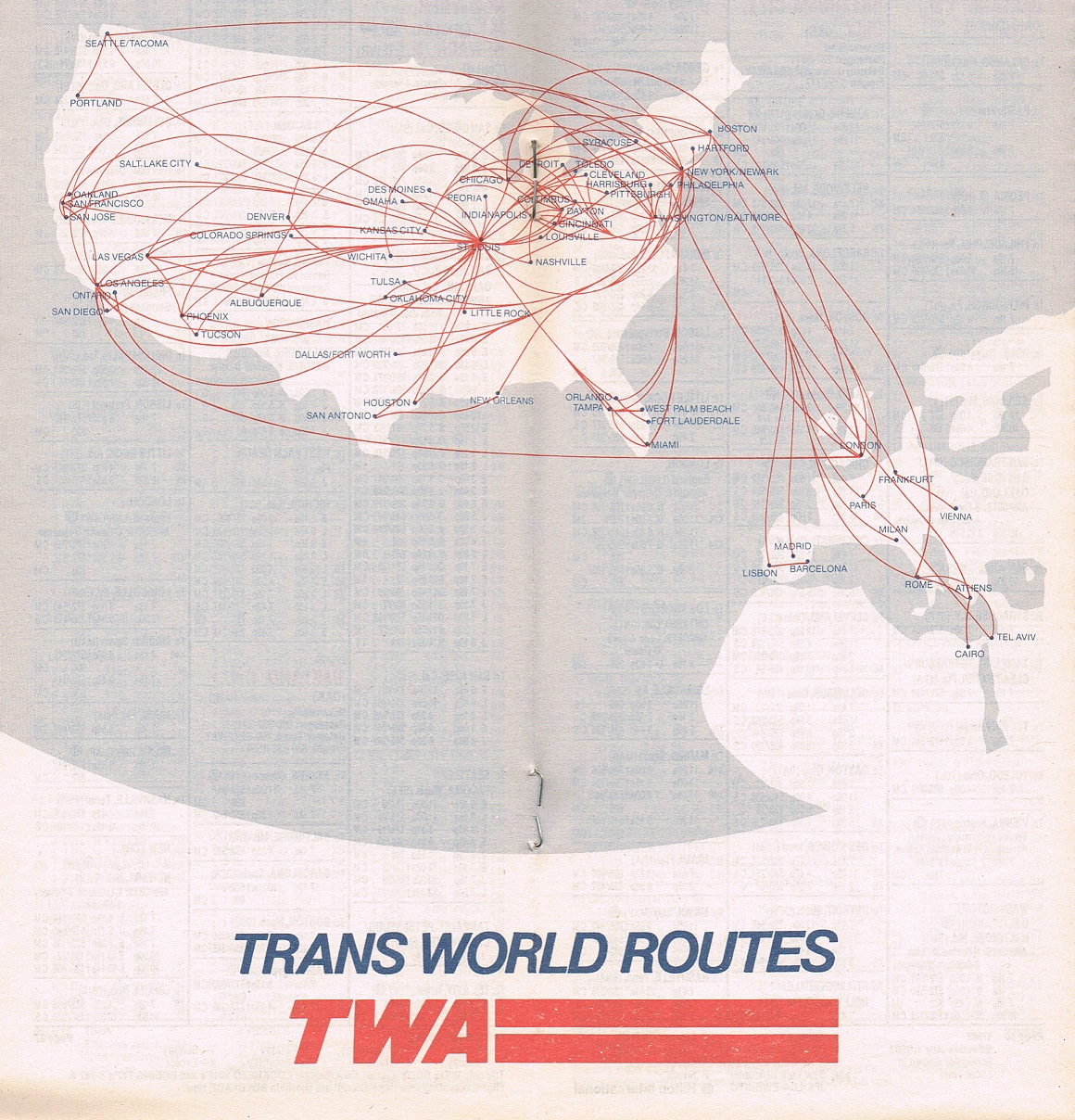 Trans World Airlines July 1, 1983 Route Map